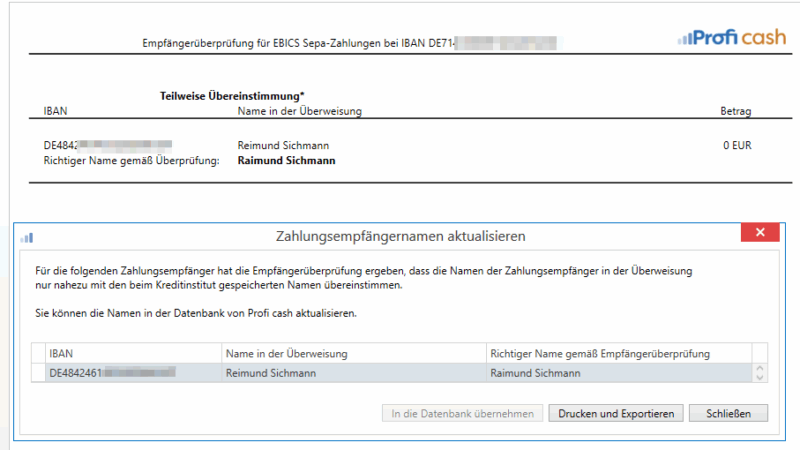 Profi cash 12 und EBICS: Die Namensprüfung (Verification of payee, VoP ...